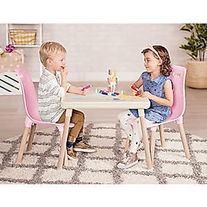 B. toys- B. spaces- Table and Chair Set- Furniture For Toddlers- 1 Craft Table & 2 Chairs- Natural Wooden Legs- Pink & Ivory- 3 years +