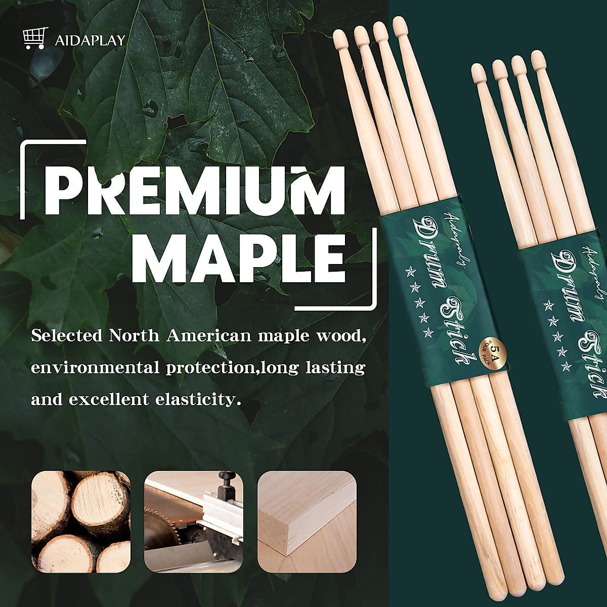 Drumsticks, 5A Classic Maple Drum Stick Wood for Children's Interest Building Practice and Band Performance, 2 Pairs