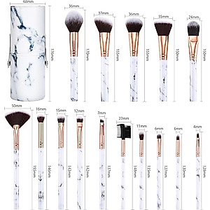 DUAIU Makeup Brushes Set Make Up Brushes Professional 15Pcs Marble Makeup Brush Set for Foundation Powder Concealers and Eyeshadow with Exquisite Marble Bucket Gift Box…
