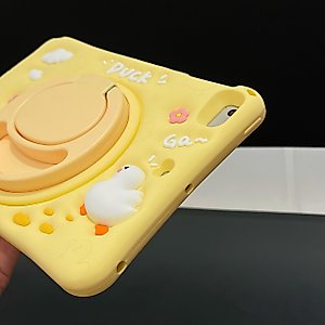 Silicone Yellow Duck Pattern Tablet Case with Lanyard and Built-in Foldable Stand Kickstand Shockproof Cover Case for Samsung Galaxy Tab A8 10.5 2021 X200/X205