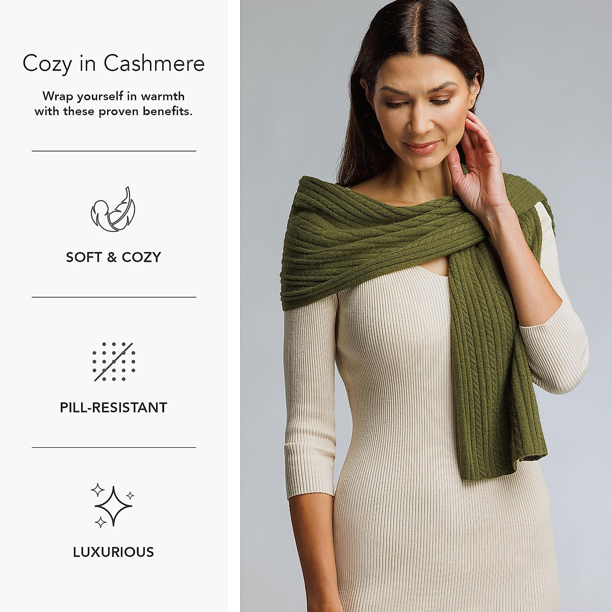 Fishers Finery Women's Cashmere Cable Knitted Scarf | Gift Box (Cream)