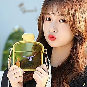 380ML/12.8 Oz Creative Toast Bread Water Bottle,Reusable Portable Leak-Proof Direct Drinking Juice Bottle with Adjustable Shoulder Strap for Beautiful Girls and Students (Yellow)