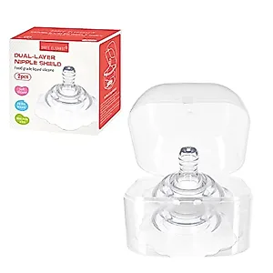 SANFE ELEPHANT Nipple Shields for Nursing Newborn,Double Layer Breast Shield,for Latch Difficulties or Flat or Inverted Nipples，2 Pack，Upgraded Version (White)