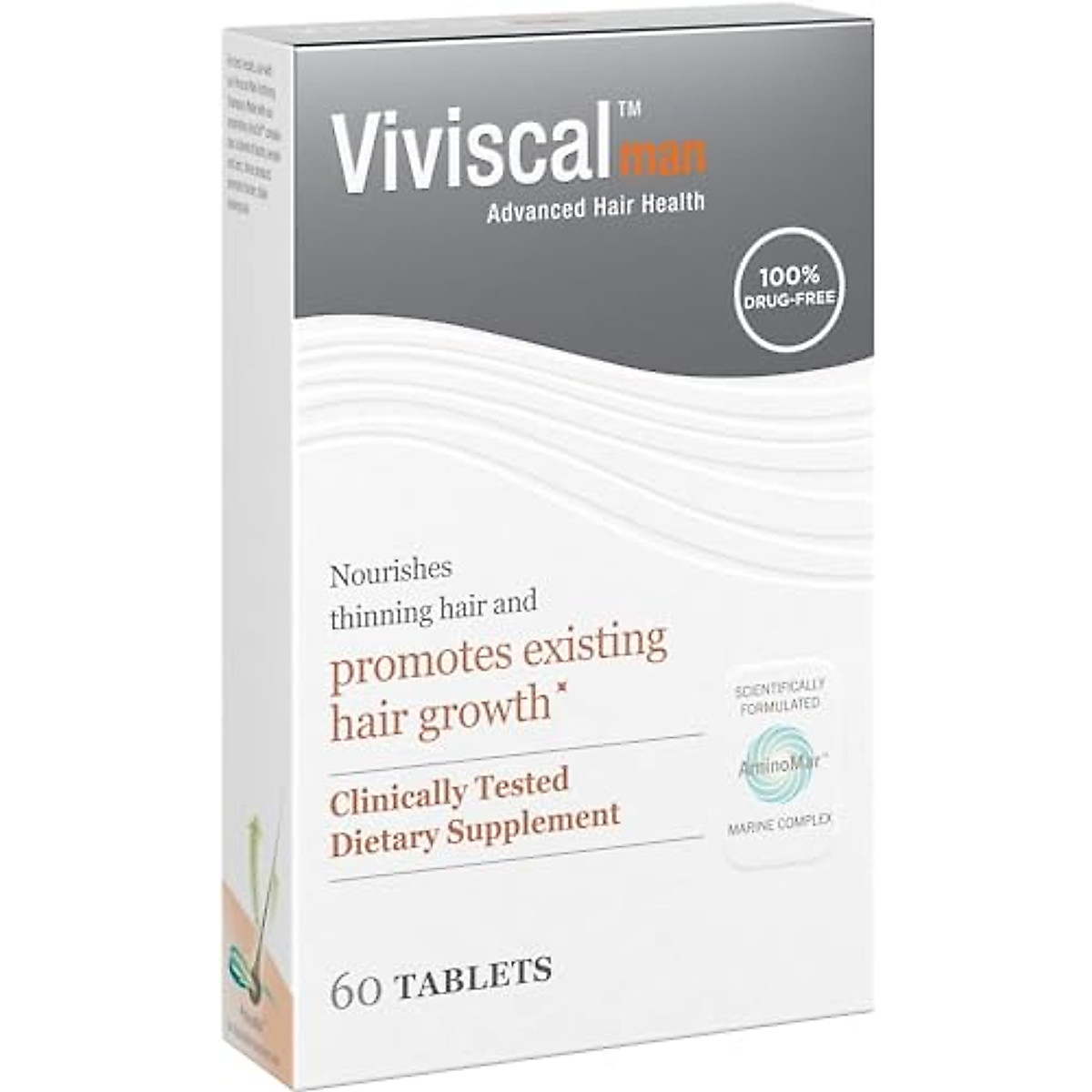 Viviscal Men's Hair Growth Supplements for Thicker, Fuller Hair Clinically Proven with Proprietary Collagen Complex, 60 Tablets - 1 Month Supply