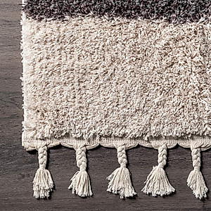 nuLOOM Elliot Soft Abstract Shag Tassel Plush Area Rug, 8x10, Beige