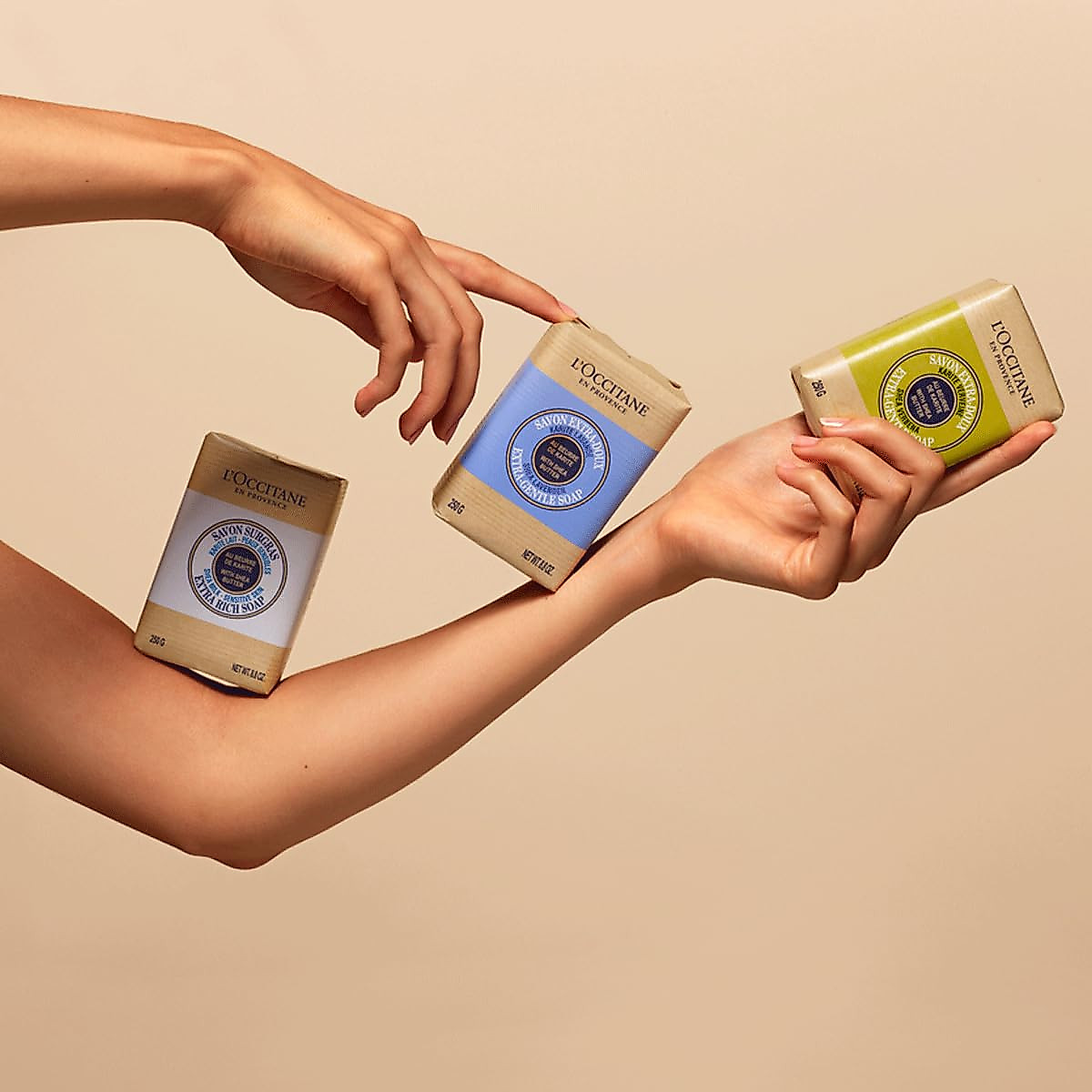 L'OCCITANE Shea Butter Extra-Gentle Solid Hand & Body Soap: Citrusy Shea Verbena, Relaxing Shea Lavender, Shea Milk, Vegetable Based, Artisanal, Vegan