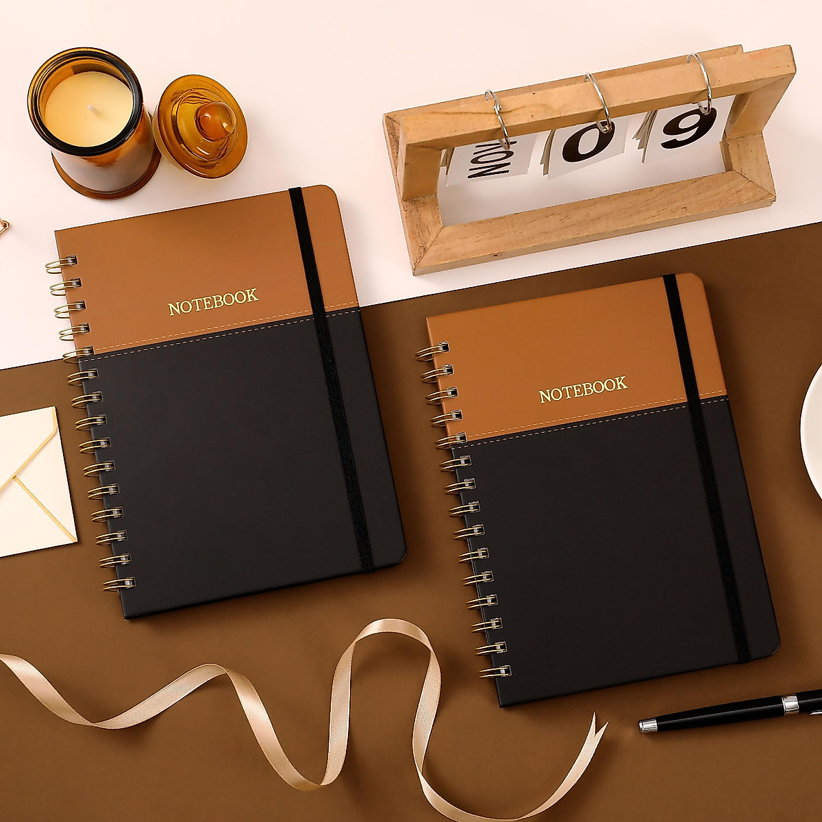 Lemome Spiral Notebook - Notebook Journal for Writing, 6.2'' x 8.4'' College Ruled Notebook with 136 pages / 68 Sheets, Perfect Notebooks for Work, Journal for Men and Women - Brown