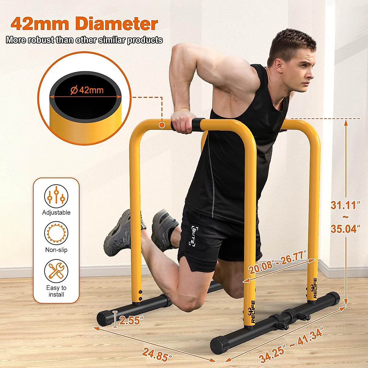 RELIFE REBUILD YOUR LIFE Dip Station Functional Heavy Duty Dip Stands Fitness Workout Dip bar Station Stabilizer Parallette Push Up Stand