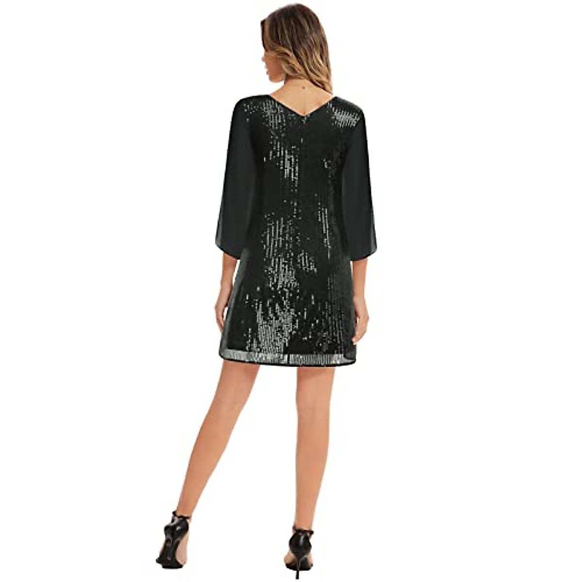 GRACE KARIN Women Shimmer Sequin Dresses Evening Dress Wedding Guest Dresses Black L