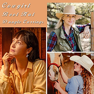 Cowboy Cowgirl Boot Hat Earrings for Women 925 Sterling Silver Western Turquoise Jewelry Western Gifts Cowgirl Texas Boots Spur Dangle Drop Earring Hypoallergenic (Boot Hat Earrings)