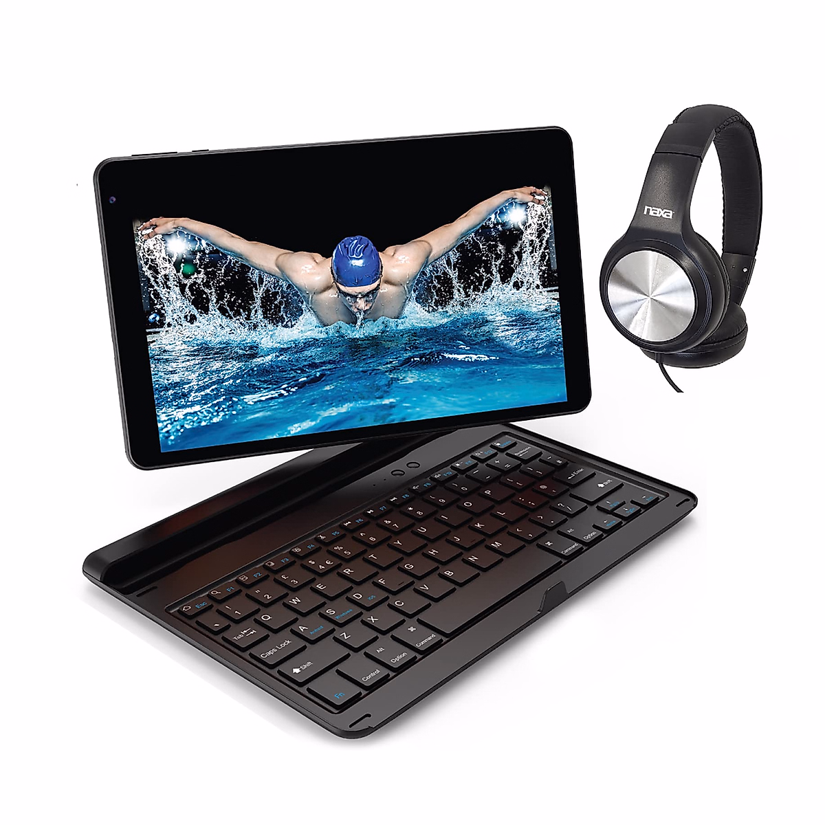 Naxa NID-1070 2-in-1 Core Android 11 Tablet with 10.1” HD IPS Screen and Bluetooth Keyboard Combo, 1.8GHz Quad Core Processor, 2GB RAM, 32GB Storage, Front & Rear Cameras, Speaker, & Microphone, Black