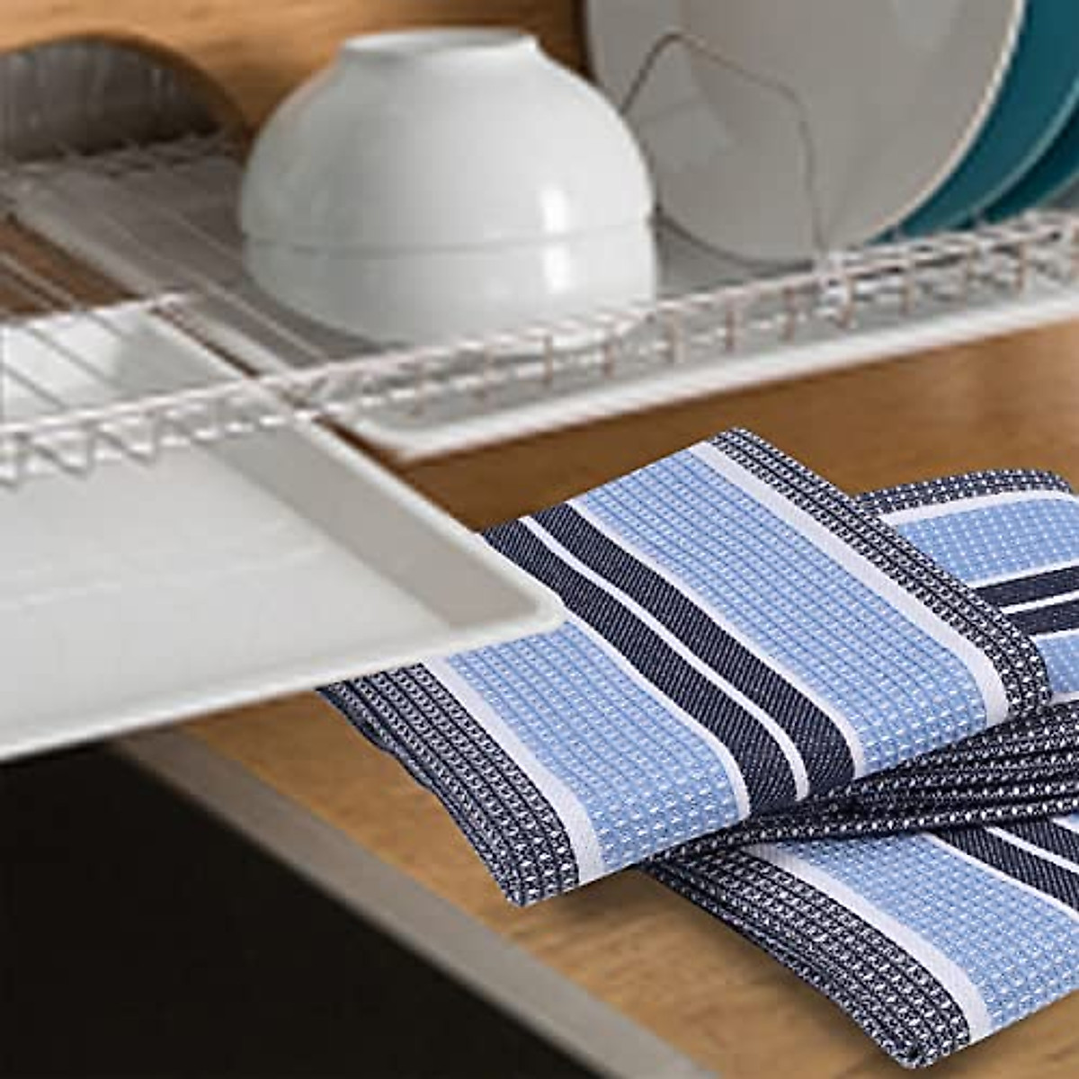 Kitchen Towel, Dish Towel, Tea Towel, Dish Towel For Kitchen, Fall Kitchen Towel, Cotton Quick Dry Kitchen Bar Towels, Super Soft & Absorbent Kitchen Dish Towels - 18x28 Inch 6 Pack - Sky Blue Navy
