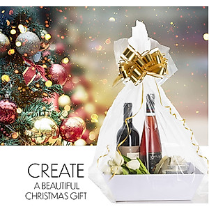 [5 Pk] Large White Baskets for Gifts Empty to Fill, Large Basket Bags, Gold Pull Bows | Wine Gift Basket Kit | DIY for Christmas, Easter, Bridesmaid, Wedding | Gift to Impress- Upper Midland Products