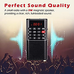 Mini Pocket FM Walkman Radio Portable Battery Radio with Recorder, Lock Key, SD Card Player, Rechargeable Battery Operated, by PRUNUS(NO AM)