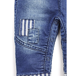 KIDSCOOL SPACE Baby Boys Easy Diaper Changing Snap Legs Bib Pocket Patched Denim Overalls,Blue,18-24 Months