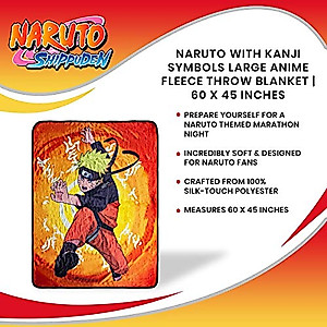 JUST FUNKY Naruto with Kanji Symbols Large Anime Fleece Throw Blanket | Official Naruto Throw Blanket | Collectible Anime Throw Blanket | Measures 60 x 45 Inches