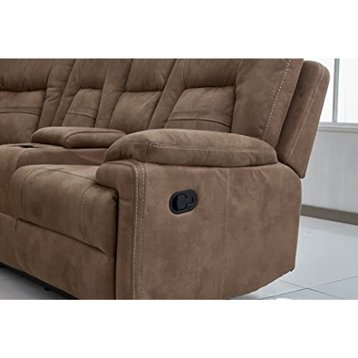 Betsy Furniture Large Microfiber Reclining Sectional Living Room Sofa in Latte 8038