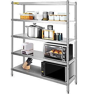 VBENLEM Stainless Steel Shelving 60x18.5 Inch 5 Tier Adjustable Shelf Storage Unit Stainless Steel Heavy Duty Shelving for Kitchen Commercial Office Garage Storage 330lb Per Shelf