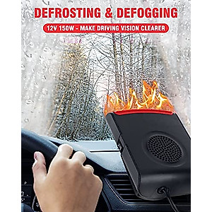 Portable Car Heater - 150W 12V Car Fan, 2 in1 Heating/Cooling Fan Plug-in Cigarette Lighte Car Heater Windshield Defroster Demister, Auto Defogger 360° Rotatable Fast Heating Quickly Defrost 2023.