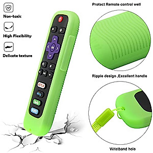 PINOWU [2 Pack Universal Remote Cover (Glow in the dark) Compatible with TCL Roku/Hisense Roku TV remote/Roku Express 4K+ /Roku Streaming Stick 4K / Roku 2 3 4 Remote w/Lanyard (Green and Blue)