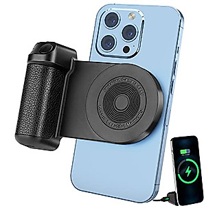 Magnetic Camera Handle Bluetooth Bracket- Smartphone Handle Photo Holder 10W Qi Wireless Charging Stand Phone Hand Grip with Magsafe Bluetooth Wireless Remote Control for Video Photo Shooting (Black)
