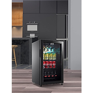 KRIB BLING Beverage Refrigerator Cooler 120 Can Freestanding Beverage Cooler with Adjustable Shelving Glass Door for Beer Soda or Wine for Home Office or Bar