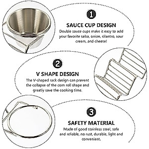 BESTonZON Taco Holder Stand with Salad Cups Stainless Steel Burritos Tortilla Cooling Stand Rack Taco Shell Holder Stand on Table Mexican Pancake Rack for Kitchen Restaurant