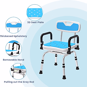 Shower Chair with Arms and Back 400 LB, Folding Shower Chair 5-Level Adjustable, Non-Slip Feet Shower Seat, for Elderly,Handicap,Disabled, Seniors & Pregnant