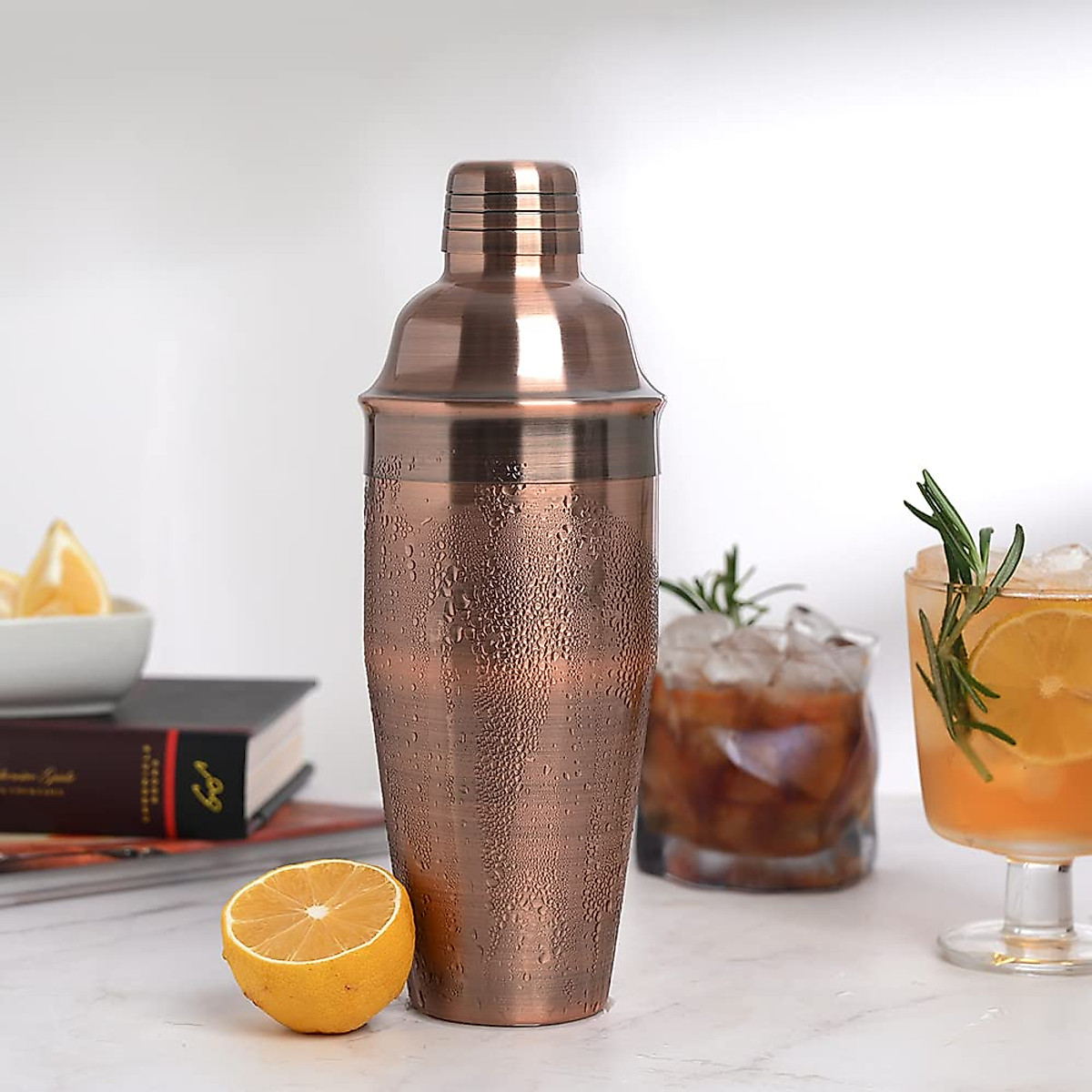 ETENS Cocktail Shaker Antique Copper & Bar Shaker, Martini Shaker Stainless Steel 24 oz with Built In Strainer for Bartending - Bartender Shaker Metal Mixed Drink Mixer | Margarita | Mixology