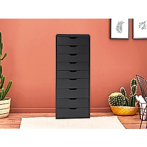 Naomi Home 9 Drawer Dresser for Bedroom, Stylish Tall Makeup Dressers, Storage Shelves, Small Dresser for Closet with 200 lbs Capacity - Black