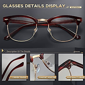 Rutony 3 Pack Blue Light Glasses Men Women, Retro Semi Rimless Anti UV400 Clear Lenses, Round Clear Computer Gaming Eyewear