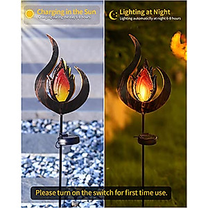 LOGUIDE Garden Solar Lights Outdoor Decorative,Metal LED Garden Stake Lights,Flame Shape Waterproof Garden Lights for Garden Art,Backyard,Deck,Flower Bed,Lawn,Patio or Outdoor Clearance Decorations