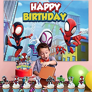 Spider Hero Party Background Spider Friends Children’s Birthday Party Photo Backdrop Background Baby Shower Photography Banner Decoration, 5 x 3 FT
