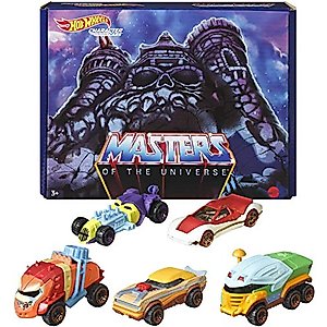 Hot Wheels Masters of the Universe 5-Pack of 1:64 Scale, Collectible Vehicles Inspired by He-Man, Skeletor, Man-At-Arms, Beast Man & Teela, Gift for Collectors, Fans & Kids Ages 3 Years & Older