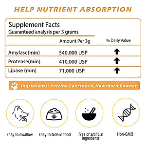 8.8 Ounces Pancreatic Enzymes for Dogs - 10x Pancreatin - Dog Digestive Enzymes Powder for EPI - Helps Restore Normal Weight, Supports Pancreatic Issues and Relieves Digestive Stress