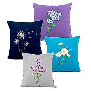 DJZNDINGJIEJIE Embroidery Kit for Beginners, Cross Stitch Kits for Adults, 4 Pack Transparent with Floral Plant Pattern Sets Embriodery, Funny Easy Needlepoint Embrodery Crosstitch Kits