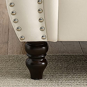 Imbesty 3 Seater Accent Sofa with Two Pillows, Chesterfield Beige Velvet Couch 80" Sofa Tufted Vintage Couch with Rolled Arms and Nailhead for Living Room, Bedroom, Apartment (80"-Beige)