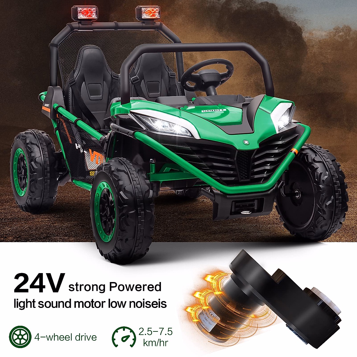MOLACHI 24V 10AH Ride on Cars 2 Seater,Electric Cars Vehicles with 2x200W Powerful Motors,Metal Frame, Brake&Gas Pedal, EVA Tires, 3 Speed, Led Light, Bluetooth, 2 Spring Suspension(Green)