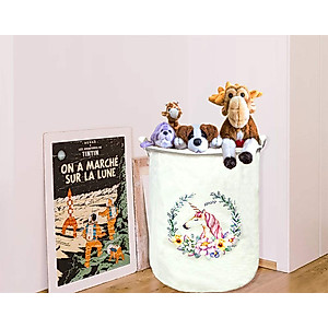 SDAIGC Collapsible Unicorn Laundry Basket, Blondie Canvas Waterproof Round Storage Hamper, Clothes Toys Organizer Basket, Cute Kids Gift Basket (Art Unicorn)