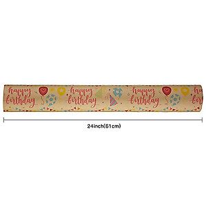 RUSPEPA Kraft Wrapping Paper Roll - Birthday Theme Design Great for Birthday, Party, Baby Shower Wrap - 24 inches X 100 feet