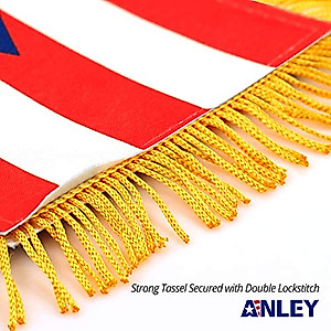 Anley 4 X 6 Inch Puerto Rico Fringy Window Hanging Flag - Mini Flag Banner & Car Rearview Mirror Décor - Fringed Puerto Rican Hanging Flag with Suction Cup