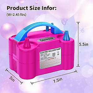 Growsun Electric Balloon Pump Garland Arch Kit with Pump 100V 600W Air Inflator w/Balloons Tape Strip for Party Decoration, Rose Red