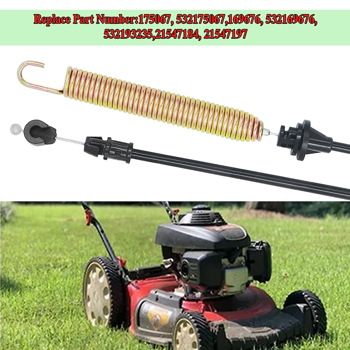 Wanotine 175067 169676 Deck Engagement Cable Replaces Craftsman 532175067 Deck Clutch Cable, Fits Craftsman LT1000 LT2000 DLT3000 Husqvarna AYP Poulan Riding Lawn Mowers with 42'' Deck