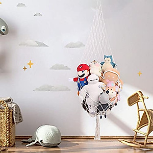 Svepndic 2 Packs Boho Stuffed Animal Net Hammock Macrame Hanging Toy Hammock Organizer Plush Toys Holder Stuffed Animal Holder Hanging Net for Bedroom