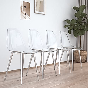 Yoluckea Crystal Clear Dining Chairs Set of 4, Modern Plastic Shell Kitchen Chairs Accent Ghost Chairs with Metal Legs for Kitchen, Dining, Living, Guest, Bed Room (Silver Frame)