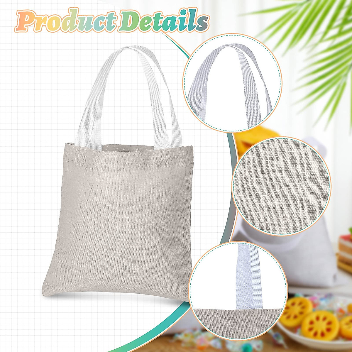 Moukeren 50 Pcs Canvas Tote Bag Bulk Mini DIY Blank Tote Sack Natural Plain Small Cotton Reusable Bag for Easter Gift(8 x 8 Inch)