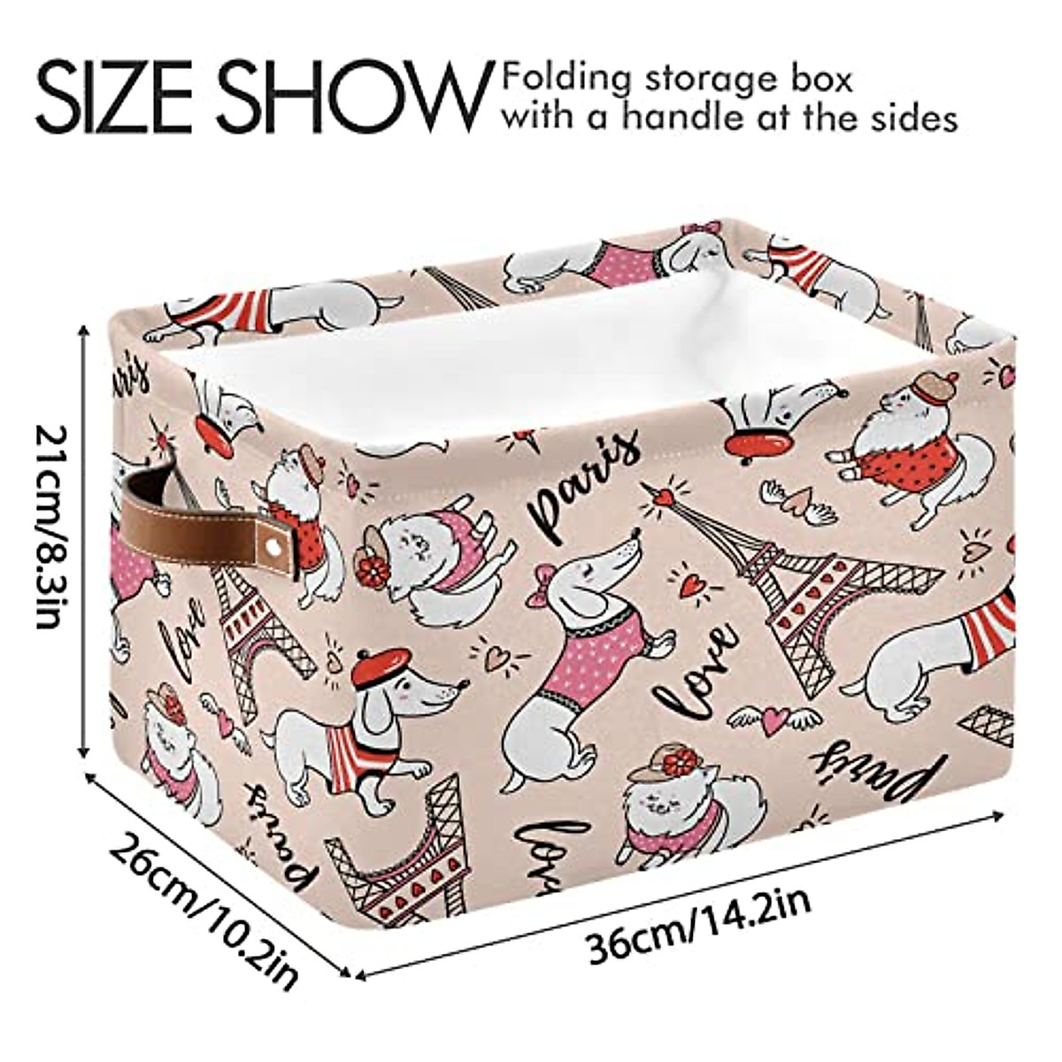 xigua Paris Eiffel Tower Storage Basket Storage Bin Organizer Basket, Foldable Rectangular Storage Box with Handles for Home Office