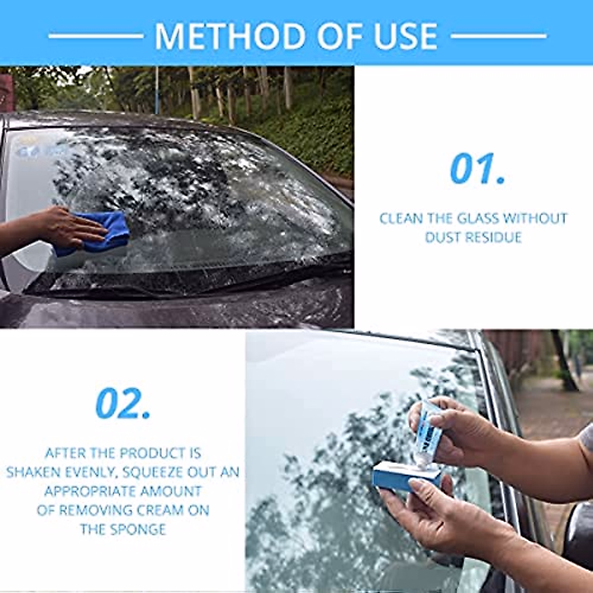 WOSLXM Car Glass Oil Film Cleaner, Glass Film Removal Cream with Sponge, Car Windshield Cleaner Oil Film Remover Glass Stripper Water Spot Removing Paste (1PCS)