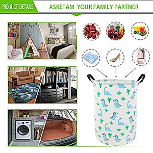 ASKETAM Fabric Laundry Basket Canvas Laundry Hamper for Dirty Clothes Toy Organizer Kid Nursery Room Decor Basket (Blue dinosaur)