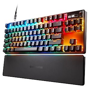 New SteelSeries Apex Pro TKL 2023 Ed.- World's Fastest Mechanical Gaming Keyboard - Adjustable Actuation - Esports Tenkeyless - OLED Screen - RGB - PBT Keycaps - USB-C (Renewed)